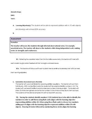 D093- Task 2 - Task 2 -passed - D093 - Assessing Impact on Student Learning Task 2 Evaluating ...