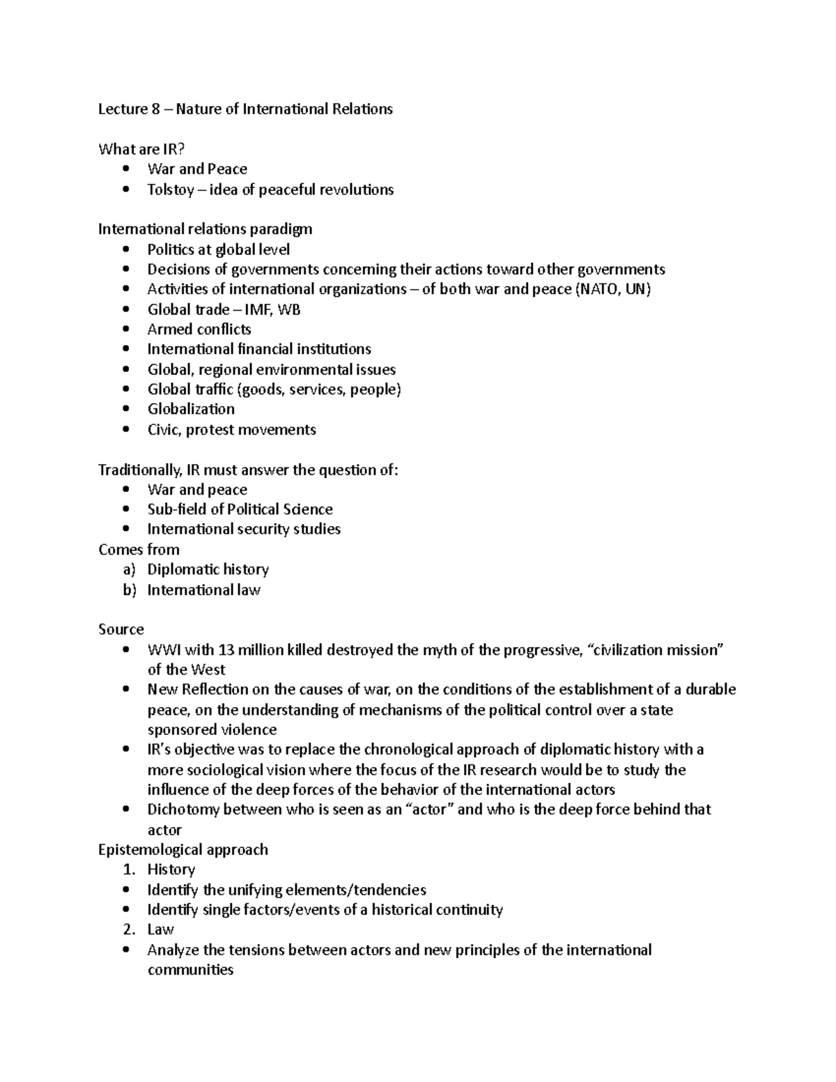 Lecture 8 – Nature of International Relations - Lecture 8 – Nature of ...