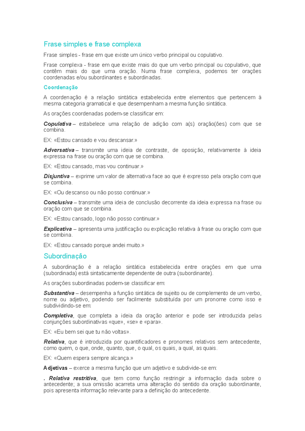 Frase simples e frase complexa - Frase complexa - frase em que existe mais do que um verbo ...