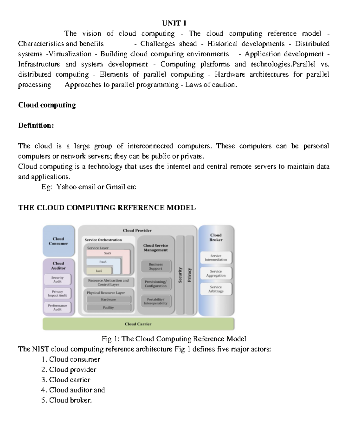 CC notes - UNIT I The vision of cloud computing - The cloud computing ...
