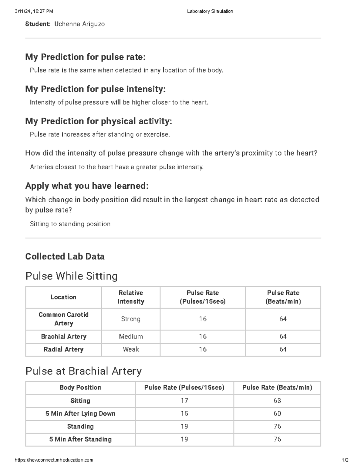 BIO 202 LAB - Activity 2 Pulse Rate - 3/11/24, 10:27 PM Laboratory Simulation newconnect ...