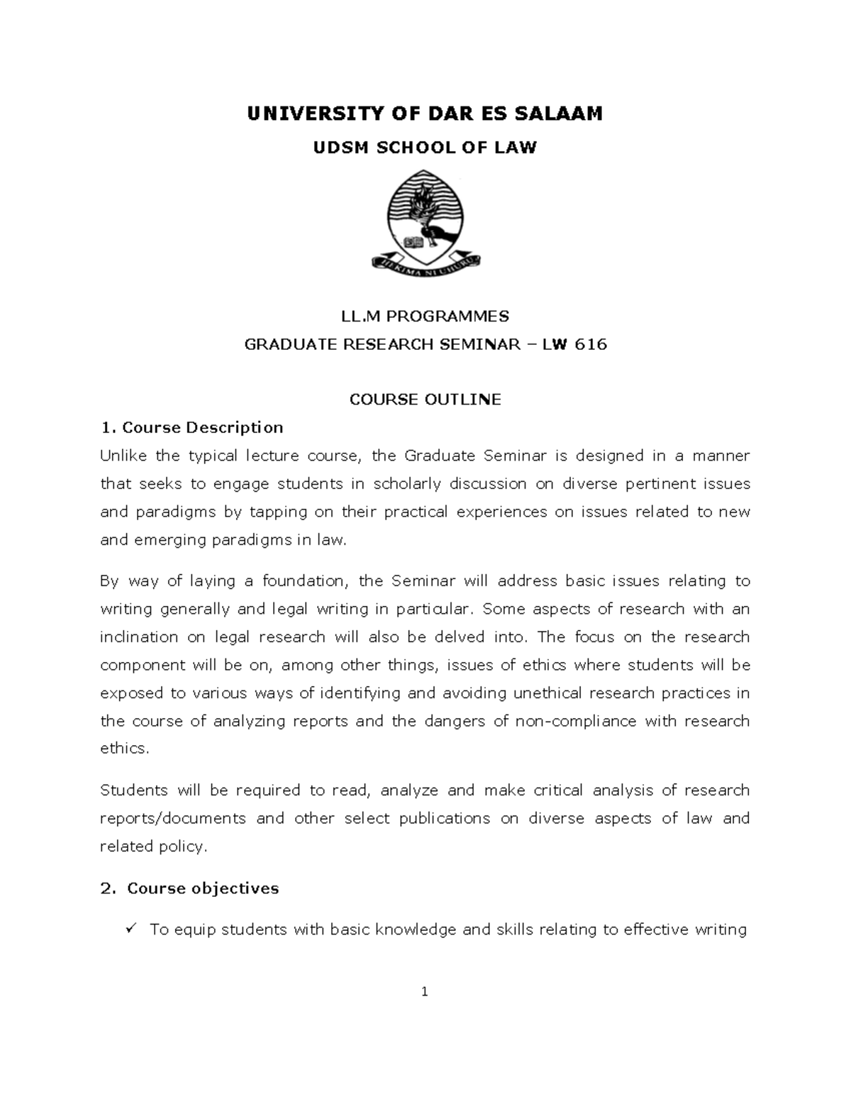 Research notes for atudy - UNIVERSITY OF DAR ES SALAAM UDSM SCHOOL OF ...