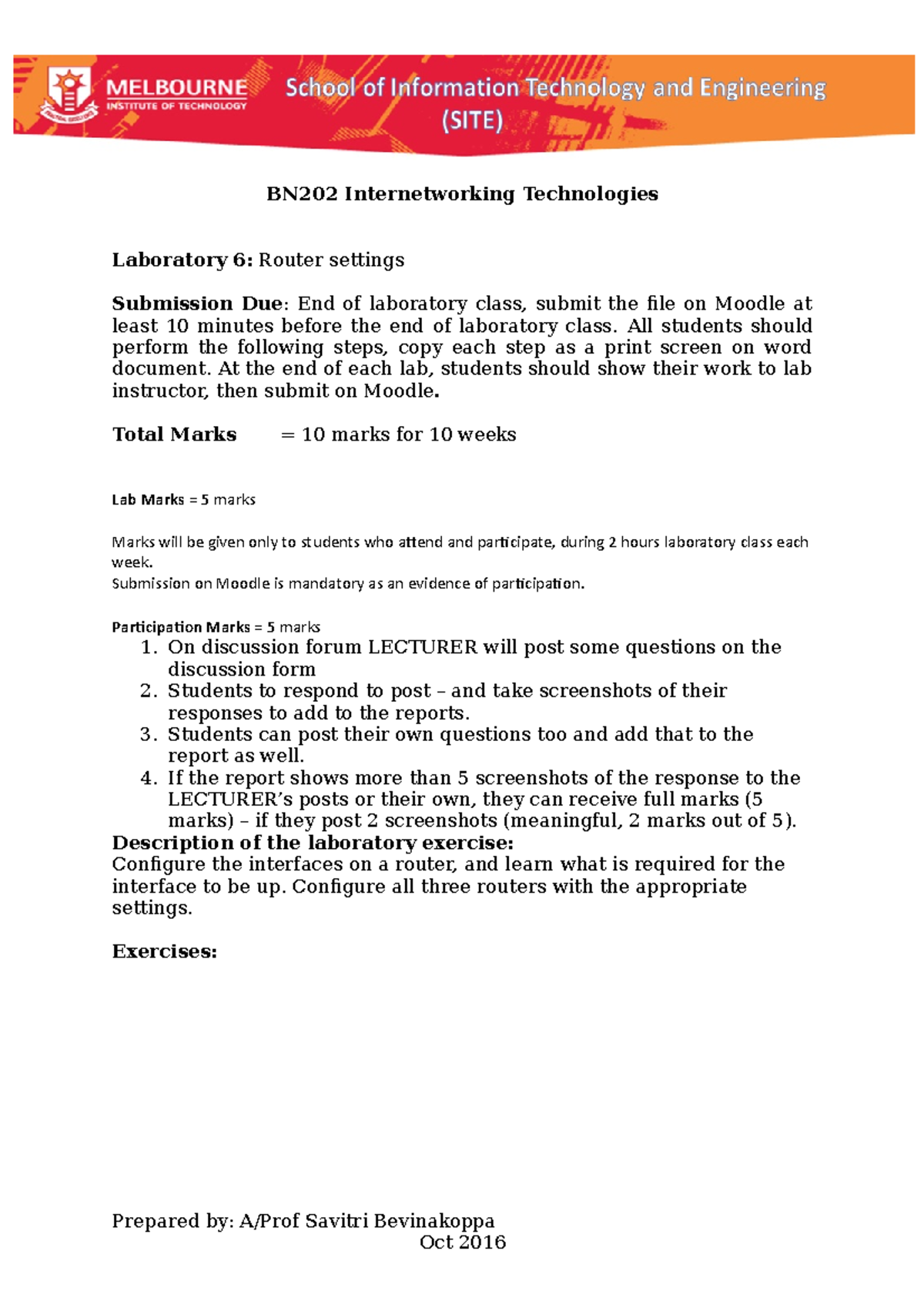 Lab 6 - Lab work - BN202 Internetworking Technologies Laboratory 6 ...