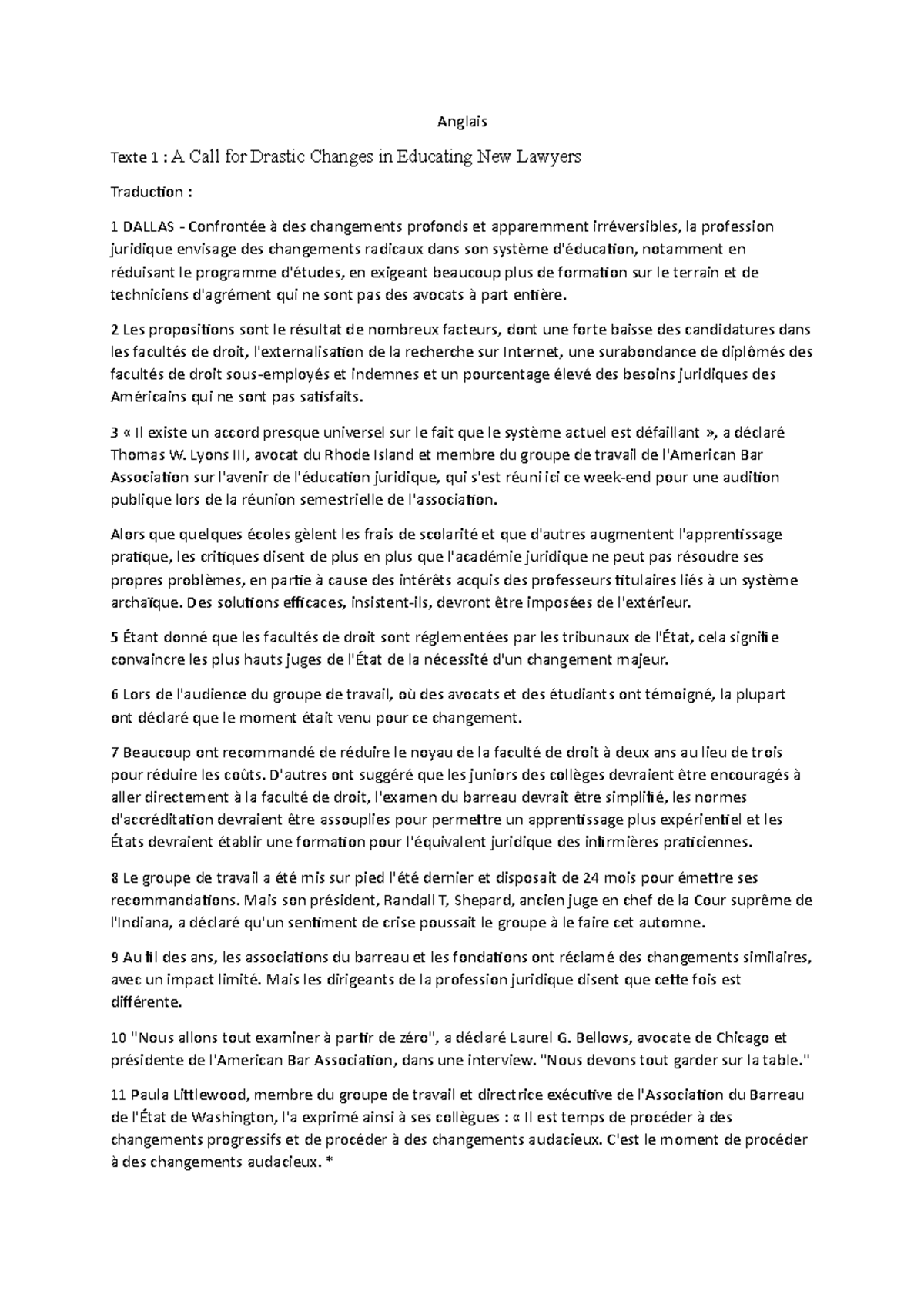 Anglais textes avec traduction - Anglais Texte 1 : A Call for Drastic ...