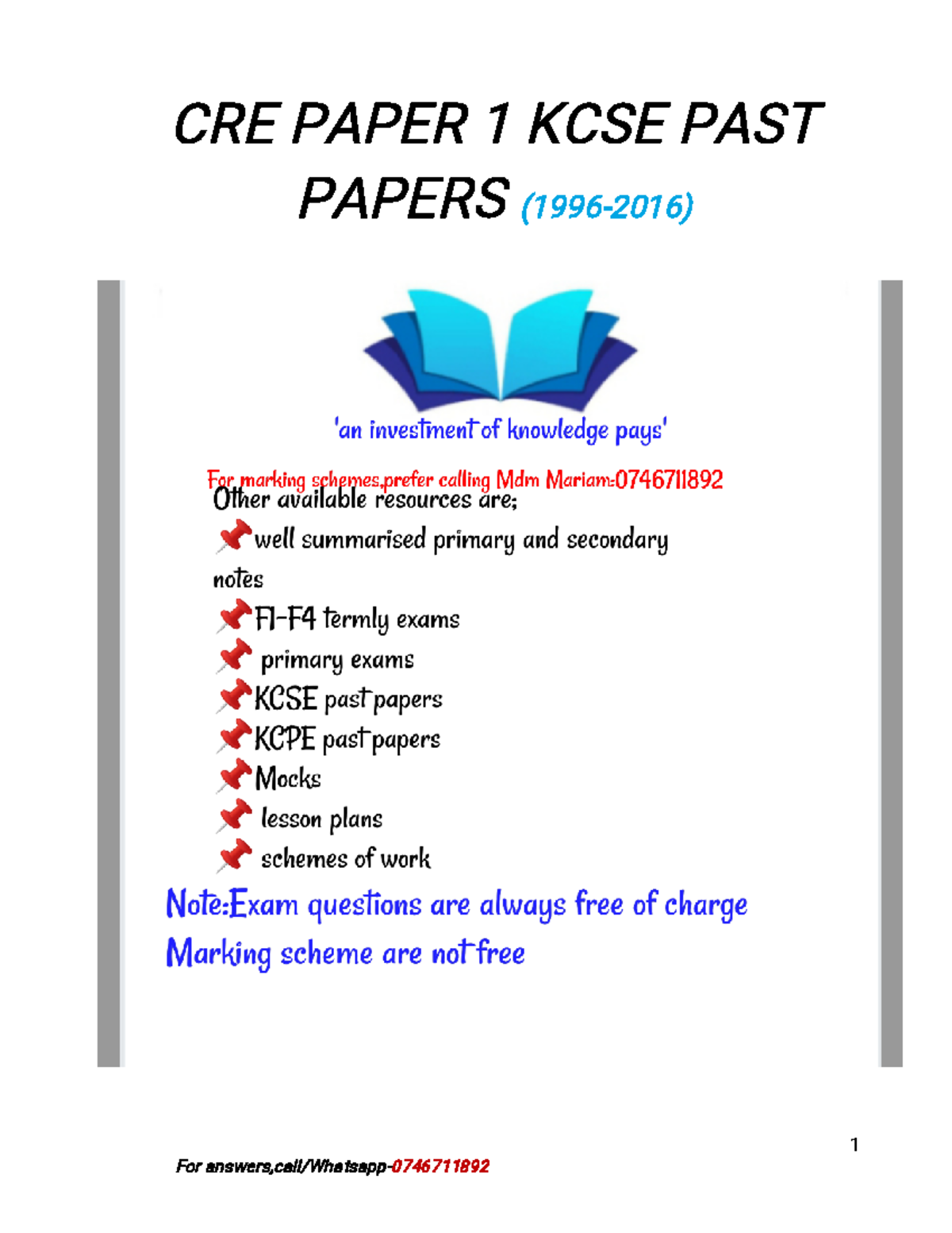 CRE PP1 KCSE PAST Papers - 1 CREPAPER 1 KCSEPAST PAPERS( 1996 - 2016 ...