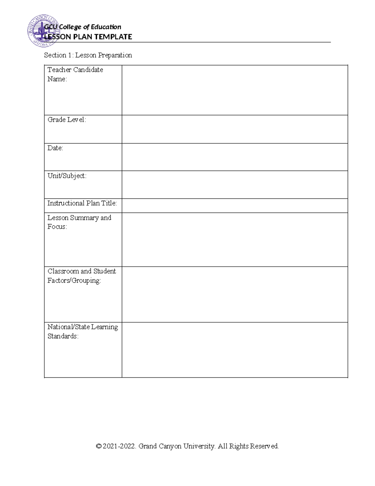 Coe lesson plan template - LESSON PLAN TEMPLATE Section 1: Lesson ...