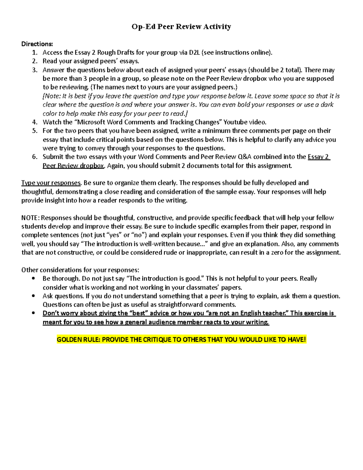 ENGL 1301 Essay 2 Op-Ed Peer Review Activity - Op-Ed Peer Review ...