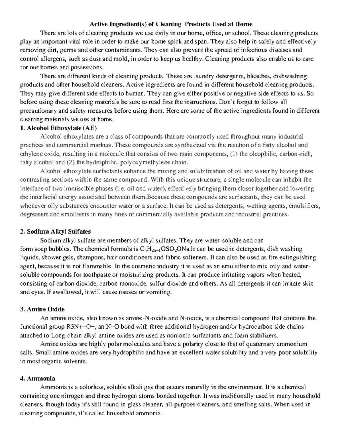 Active Ingredients of Cleaning Products Used at Home 1 1 - Active ...