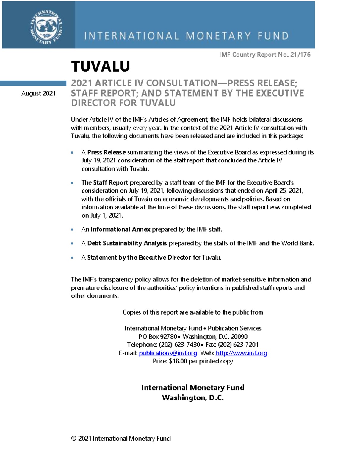 1 Tuvea 2021001 - notes - © 2021 International Monetary Fund IMF ...