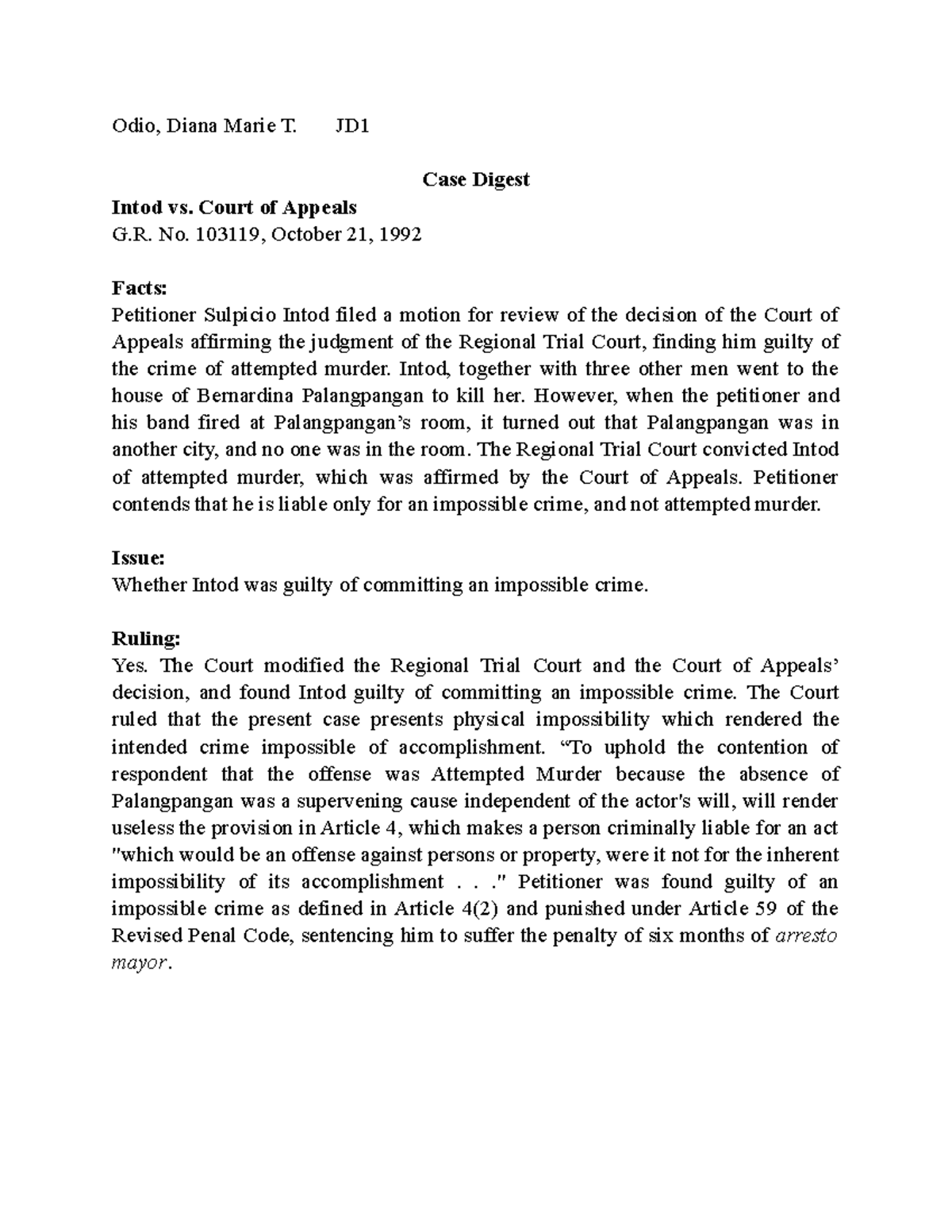 Intod vs. CA Case Digest - Odio, Diana Marie T. JD Case Digest Intod vs ...