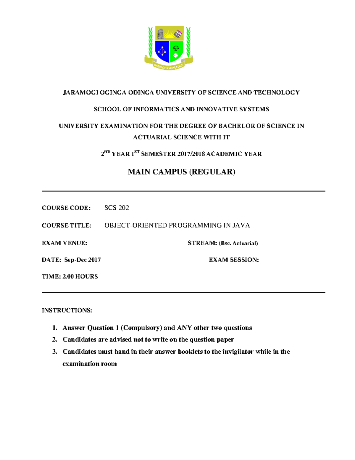 Object Oriented Programming In Java Jaramogi Oginga Odinga