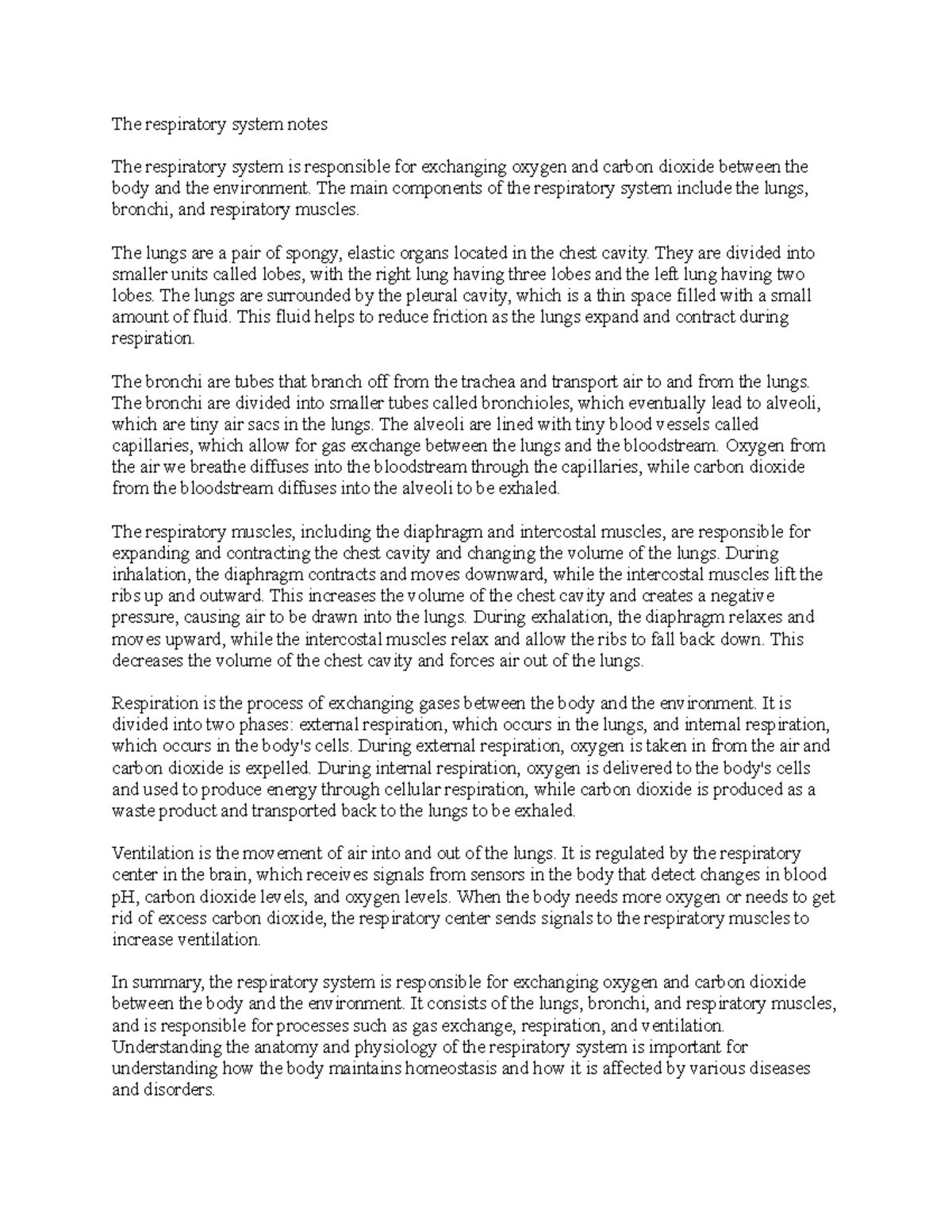 The respiratory system notes - The main components of the respiratory ...