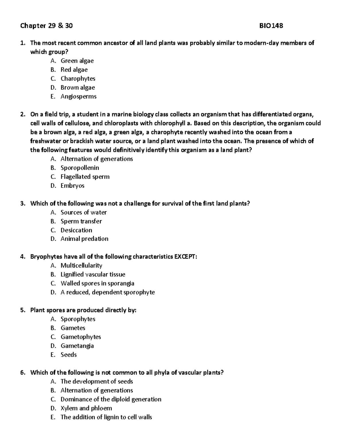 Chapter 29 and 30 - Group Questions Practice - Chapter 29 & 30 BIO 1 ...