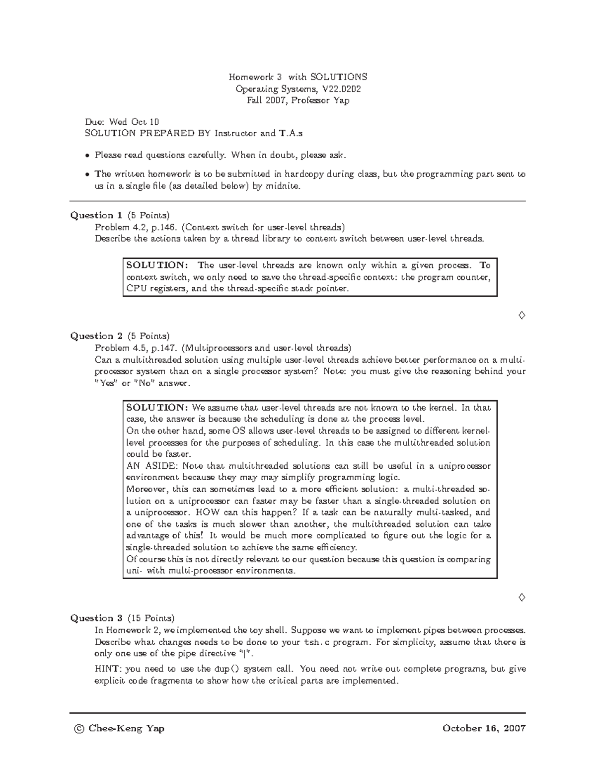 H3-sol - solutions - Homework 3 with SOLUTIONS Operating Systems, V22 ...