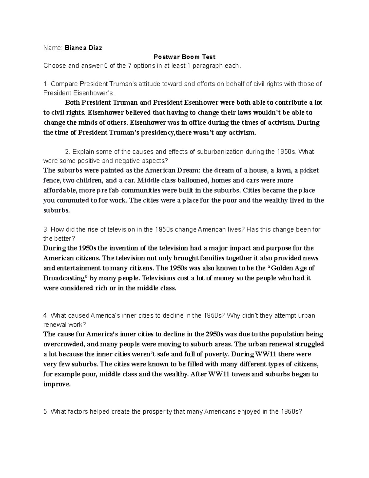 Copy of Bianca Diaz - Postwar Boom Test - Name: Bianca Diaz Postwar ...