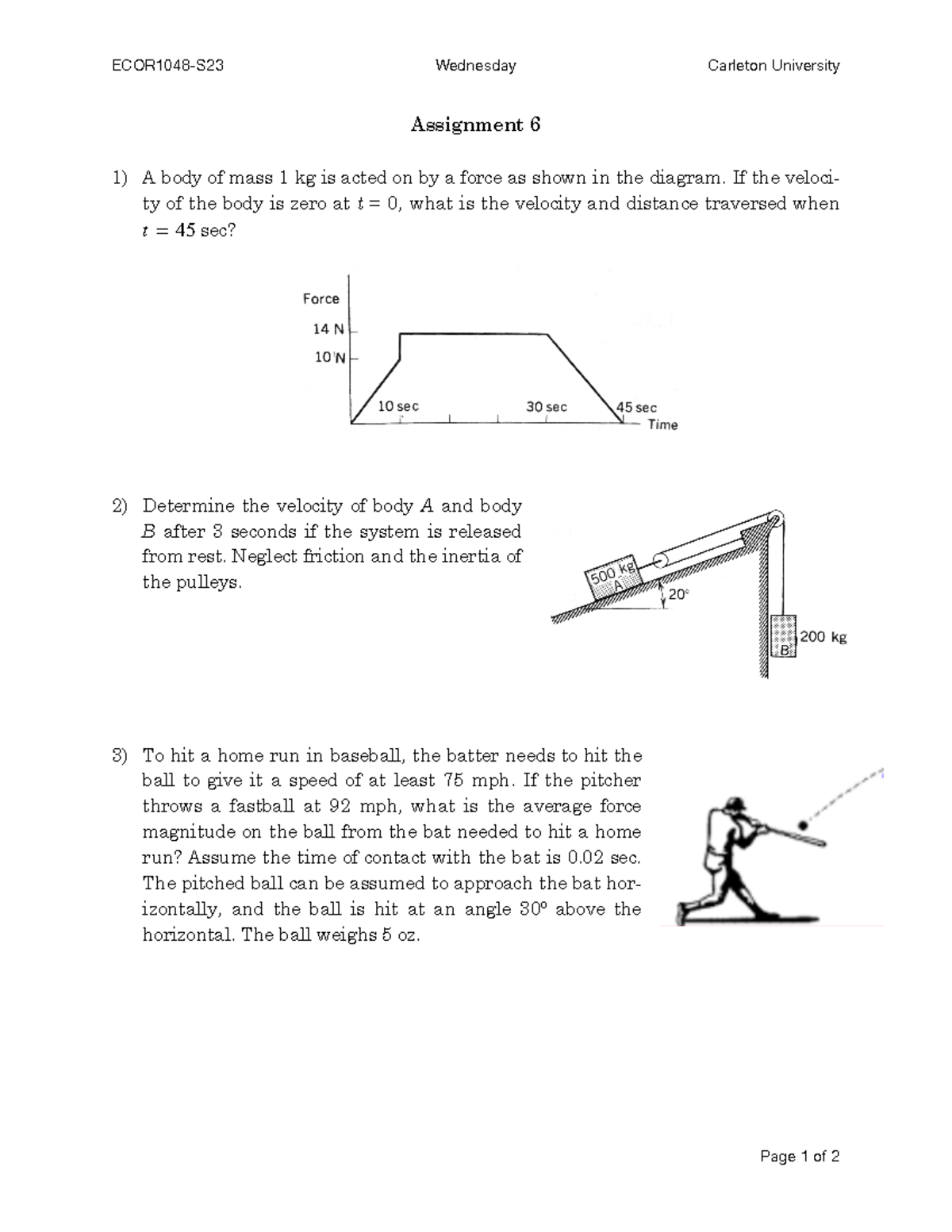 Assignment 6b Ecor1048 S23 Wednesday Carleton University Assignment 6 1 A Body Of Mass 1 Kg 