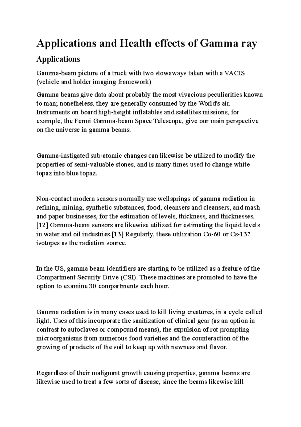 Applications and Health effects of Gamma ray - Applications and Health ...