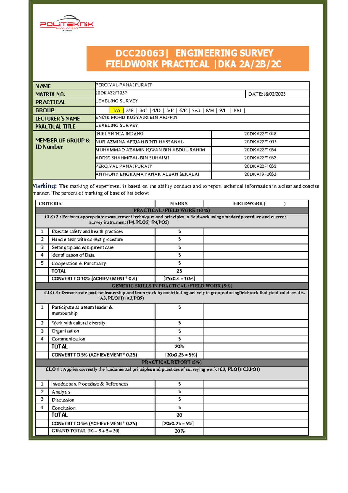 Contoh Survey Report-3 - NAME PERCIVAL PANAI PURAIT MATRIX NO ...