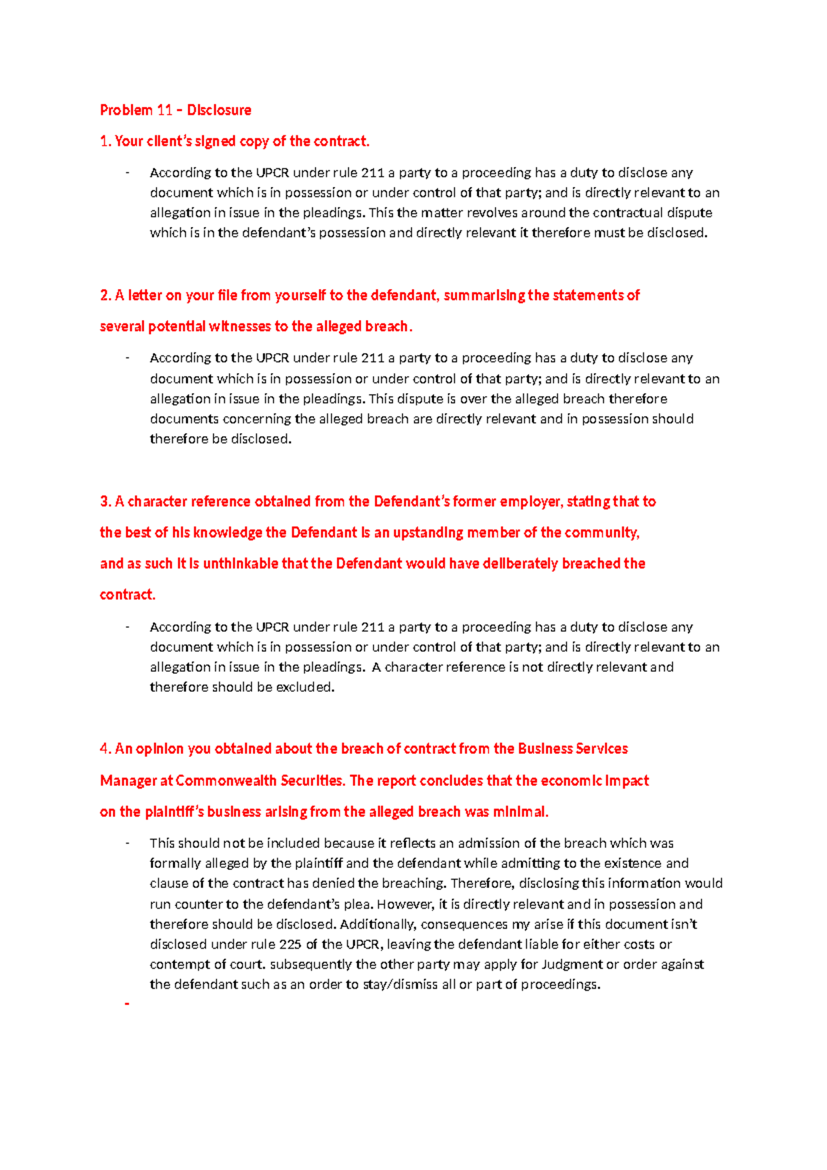 Civil WEEK 7 - weekly homework - Problem 11 – Disclosure Your client’s ...