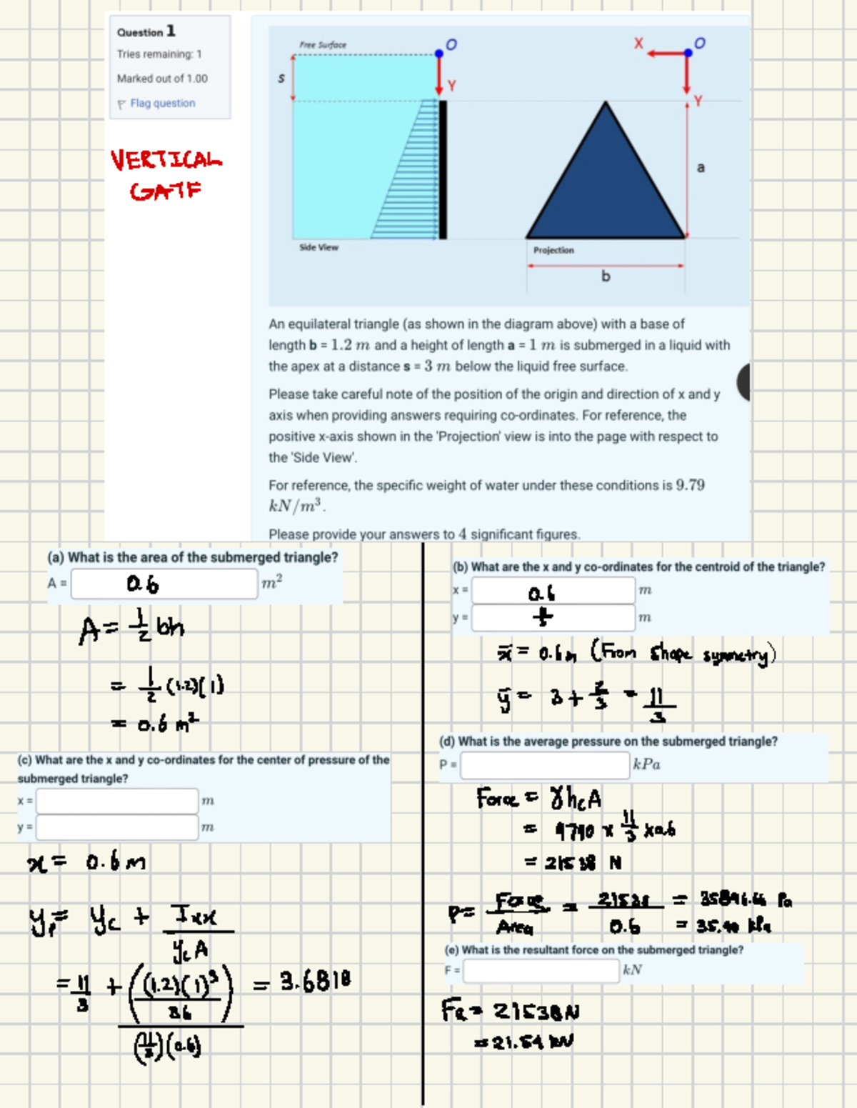 Forces on Submerged Bodies - VERTICAL GATF 0. 6 0. 6 A = Ebh z = 0. 6 m ...