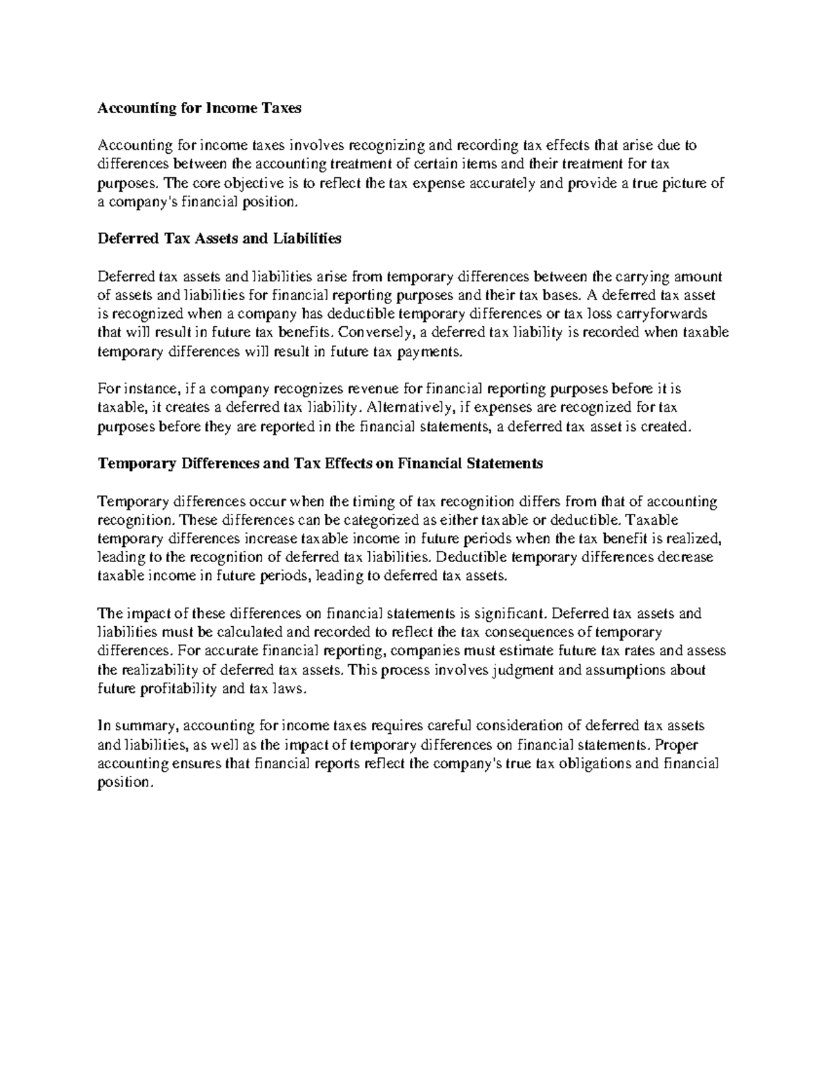 Temporary Differences and Tax Effects on Financial Statements ...