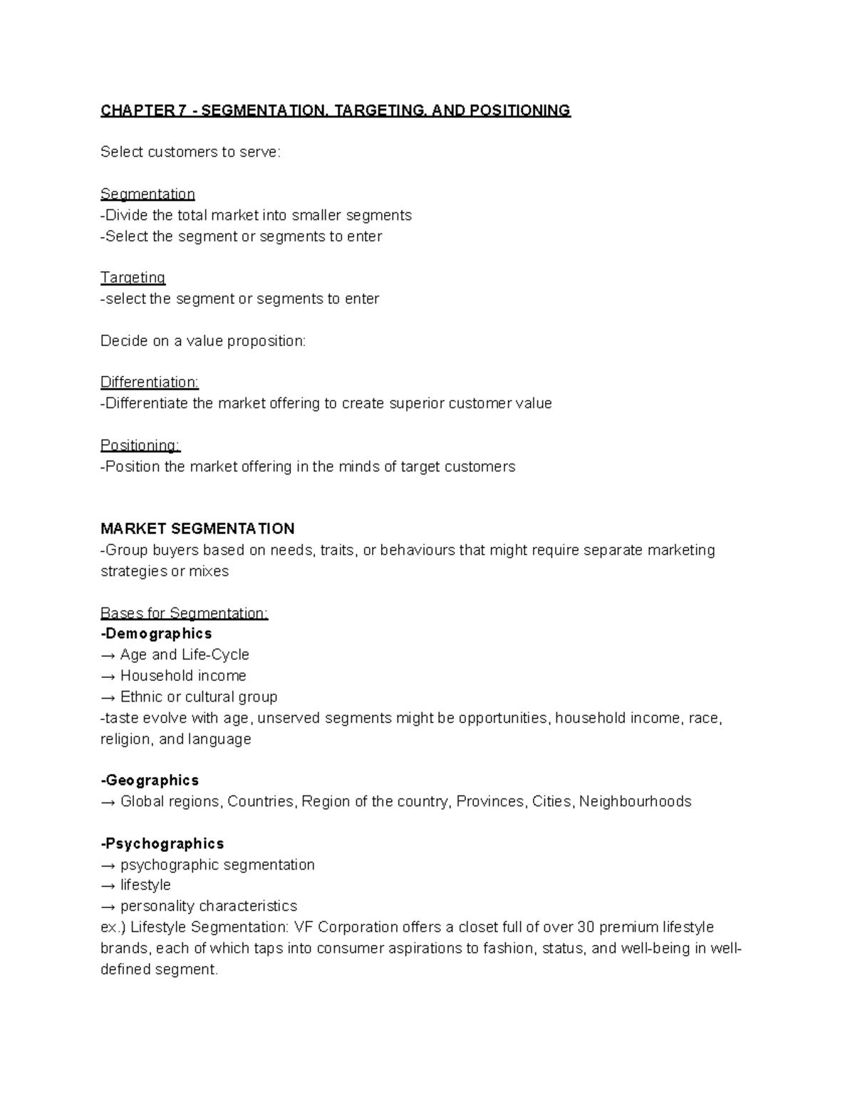 Chapter 7 - Segmentation, Targeting, AND Positioning - CHAPTER 7 - SEGMENTATION, TARGETING, AND ...