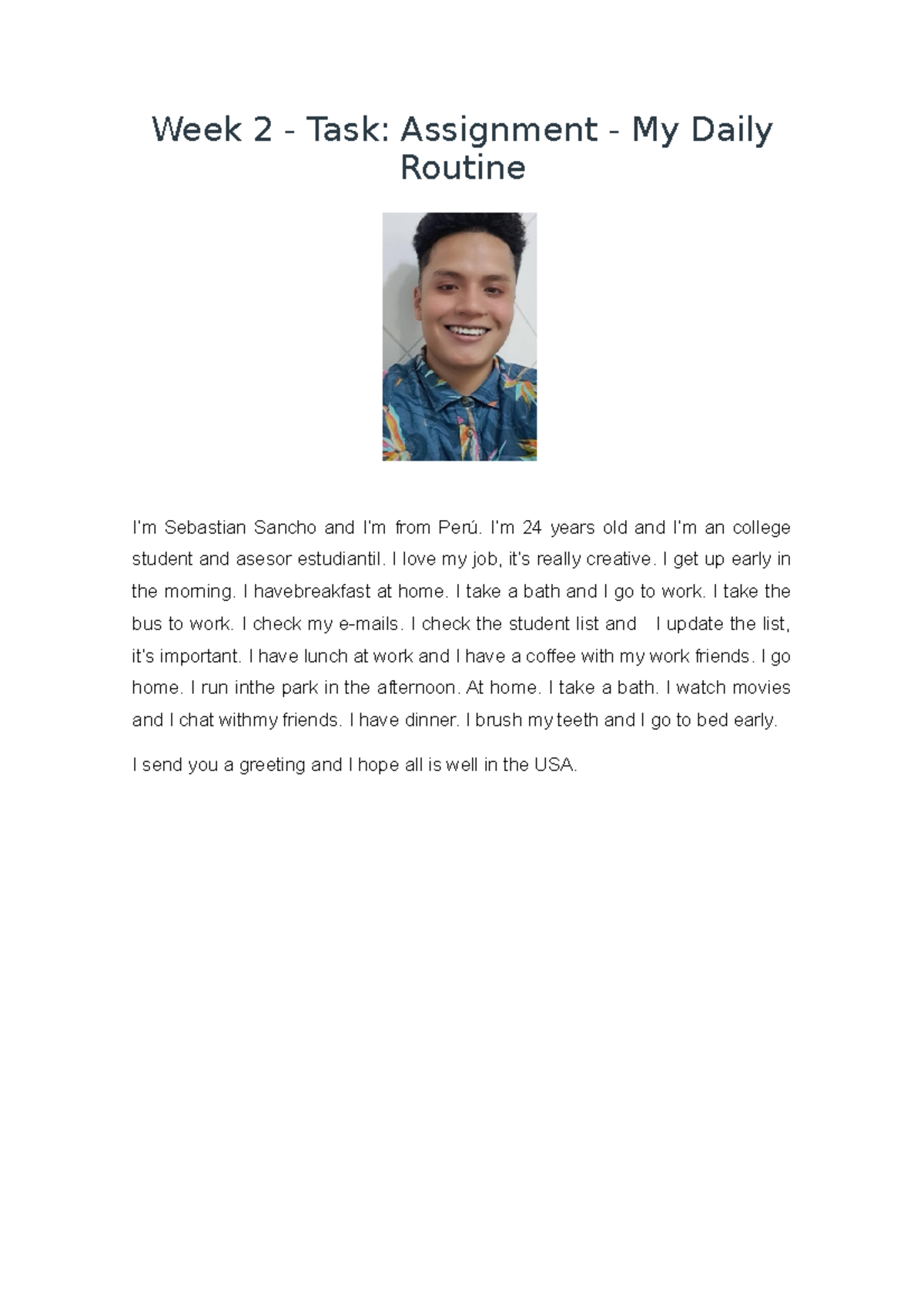 Week 2 - ascascasc - Week 2 - Task: Assignment - My Daily Routine I’m ...
