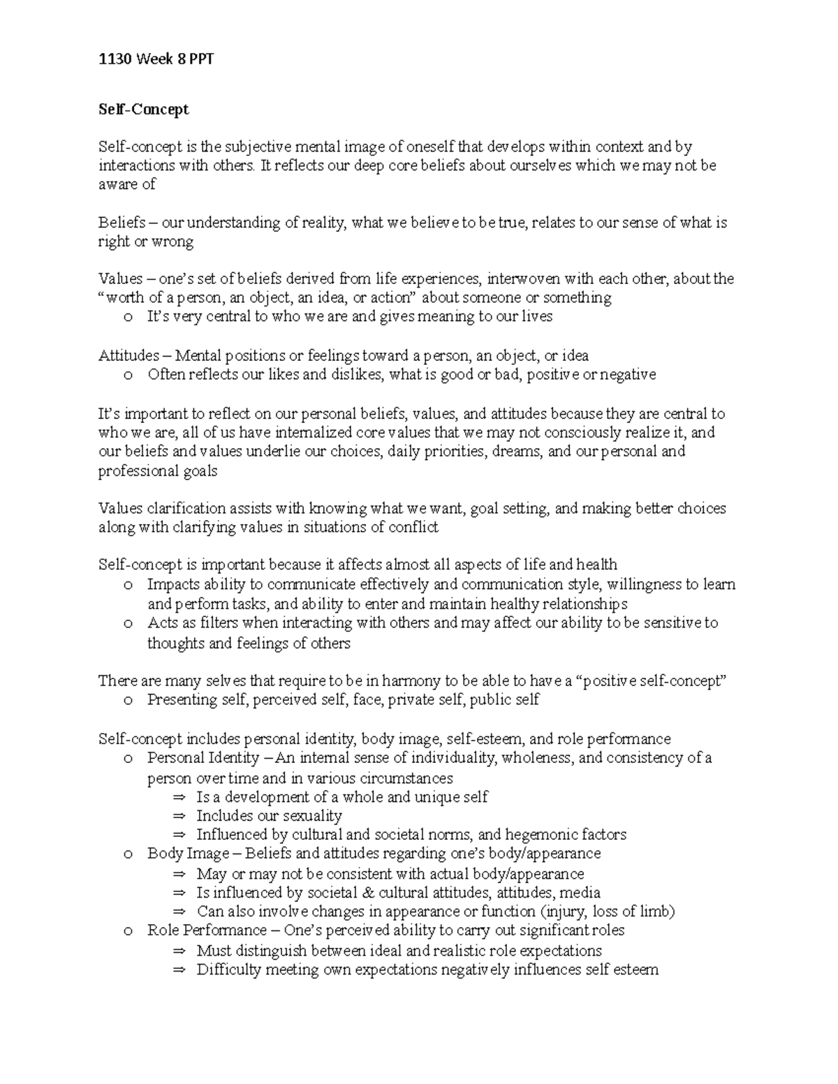 1130 week 8 PPT Self concept - 1130 Week 8 PPT Self-Concept Self ...