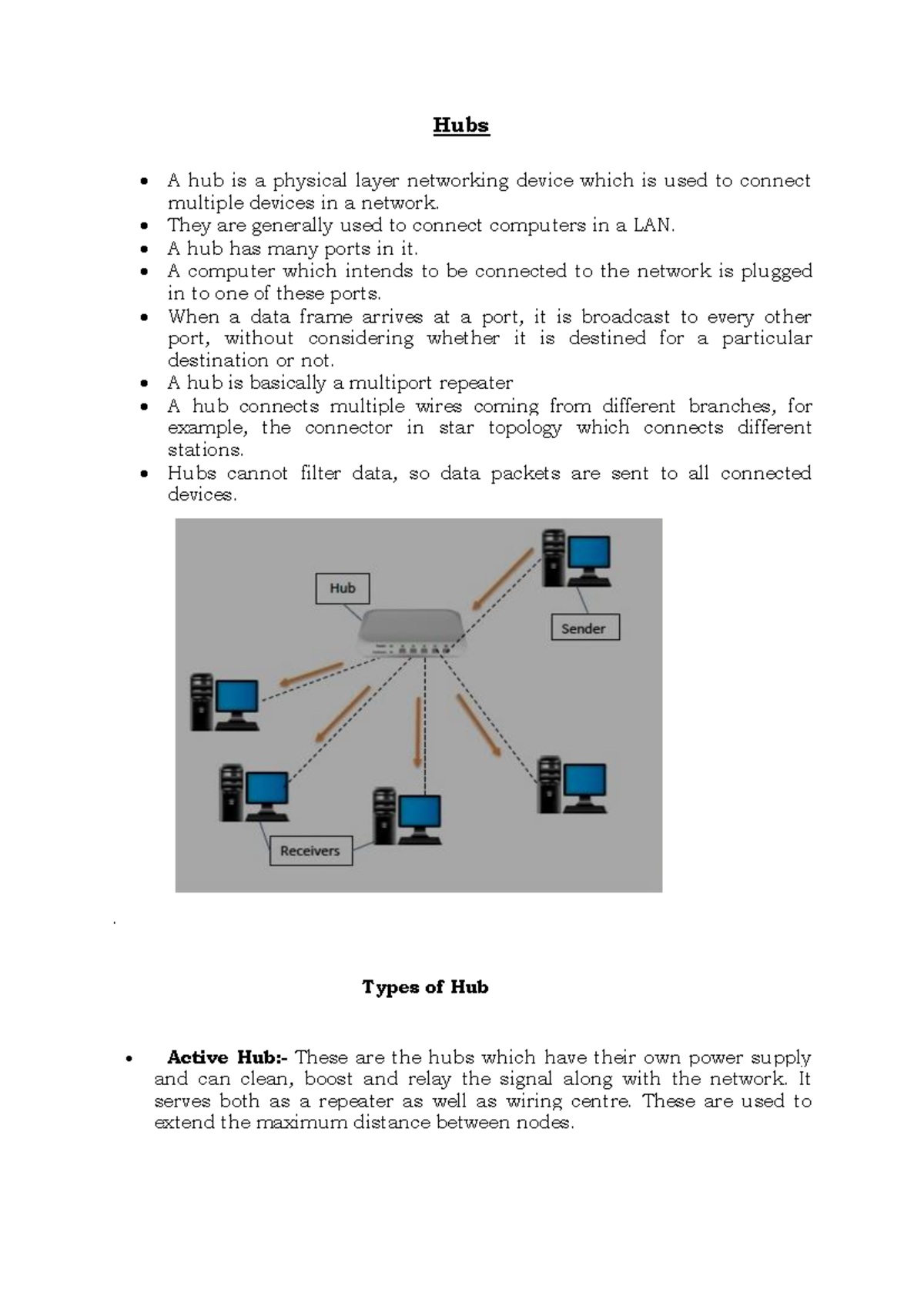 Hubs - Hubs - Hubs A hub is a physical layer networking device which is ...