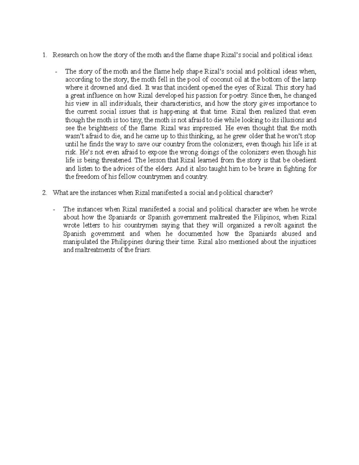 The moth and the flame rizal and you have to study - Research on how ...