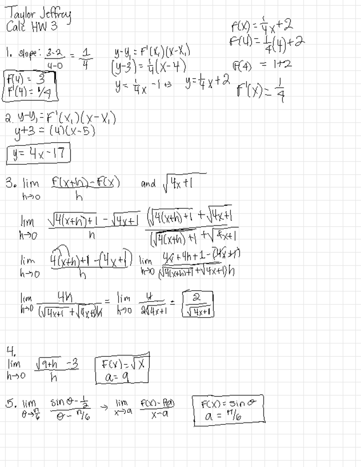 Calculus HW 3 - Third Homework - Taylor Jeffrey Cale HW3 FIX) -4×+ Fat ...