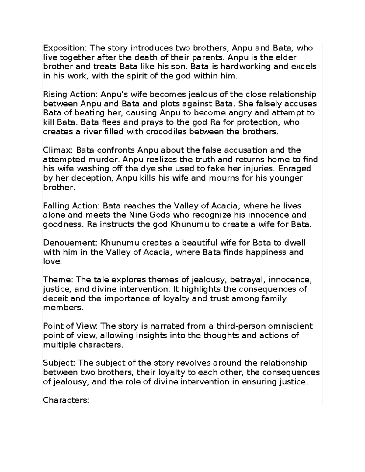 THE TALE OF TWO Brothers - Exposition: The story introduces two ...