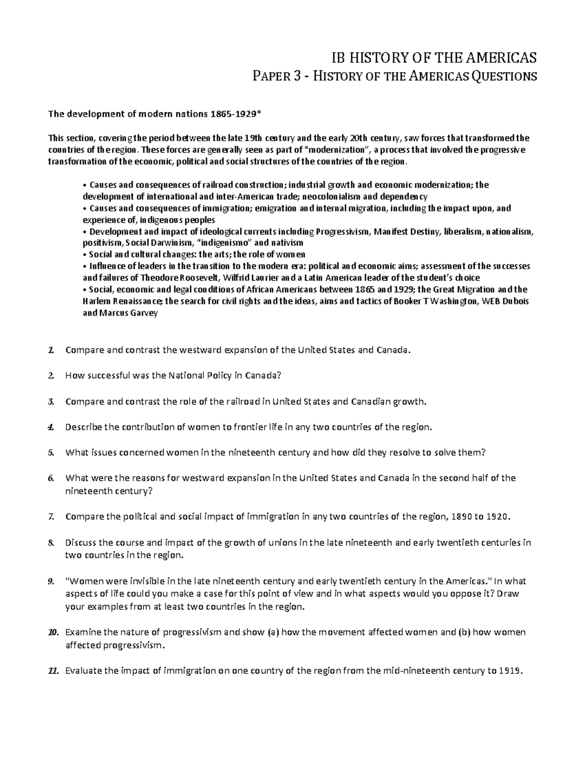 Paper 3 master list 2011 - IB HISTORY OF THE AMERICAS PAPER 3 - HISTORY ...