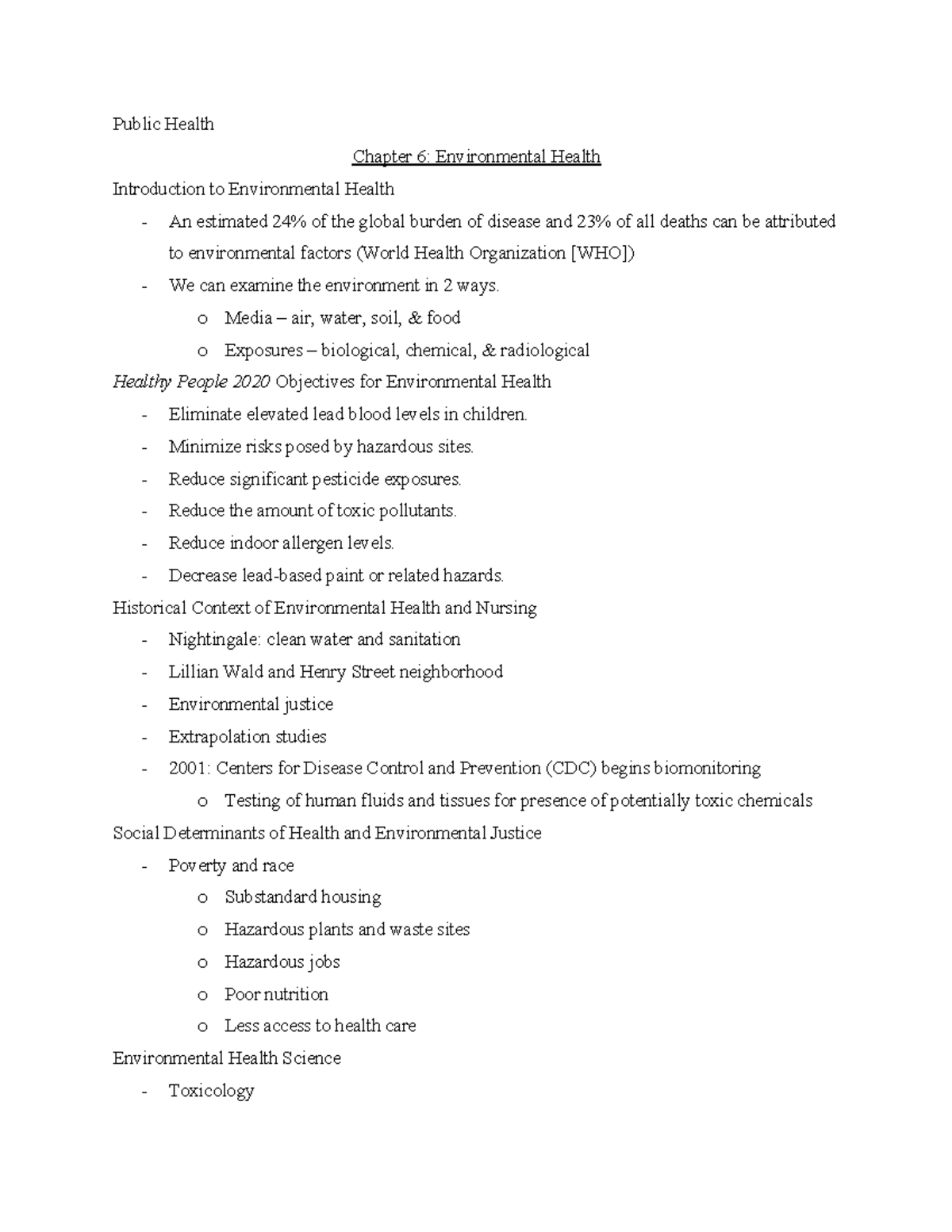 Chapter 5 - Lecture notes - Public Health Chapter 6: Environmental ...