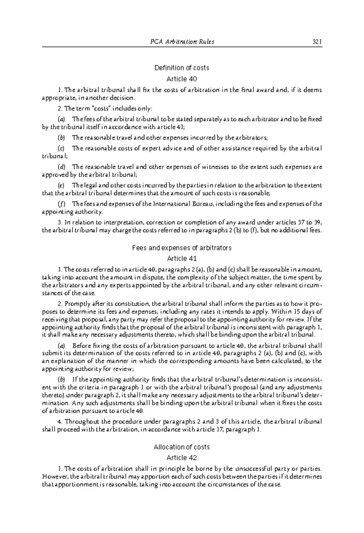 Book 1-113 - PCA Arbitration Rules 321 Definition of article 40 e ...