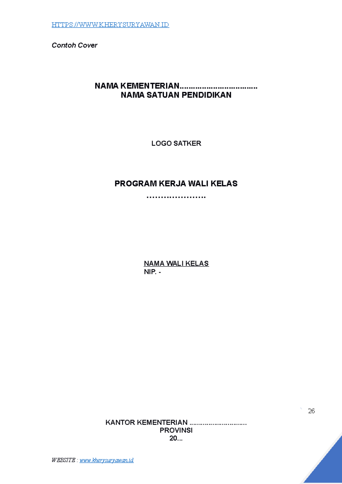 Contoh Program Kerja WALI Kelas - www - Contoh Cover NAMA - Studocu