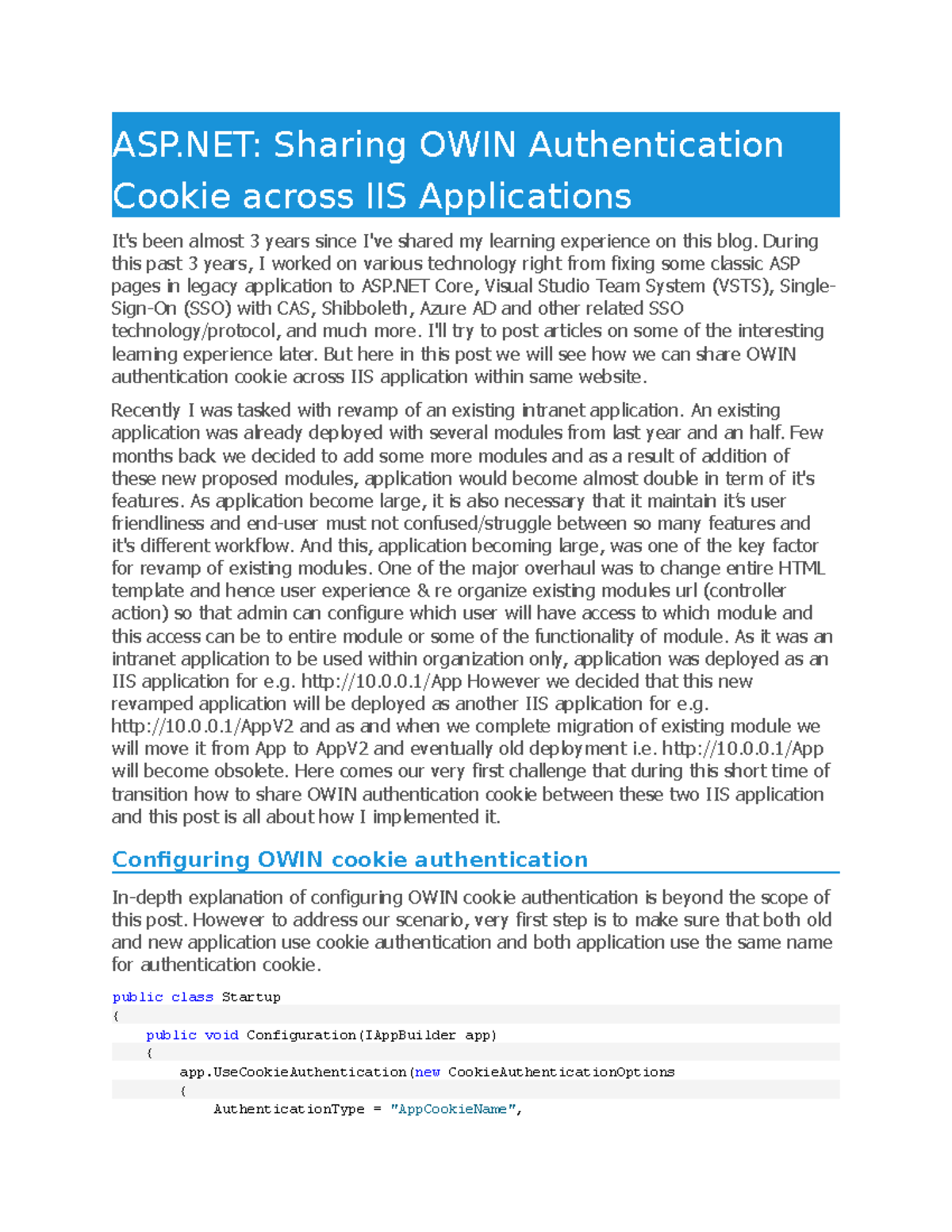 ASP.NET Sharing OWIN Authentication Cookie across IIS Applications - ASP: Sharing OWIN - Studocu