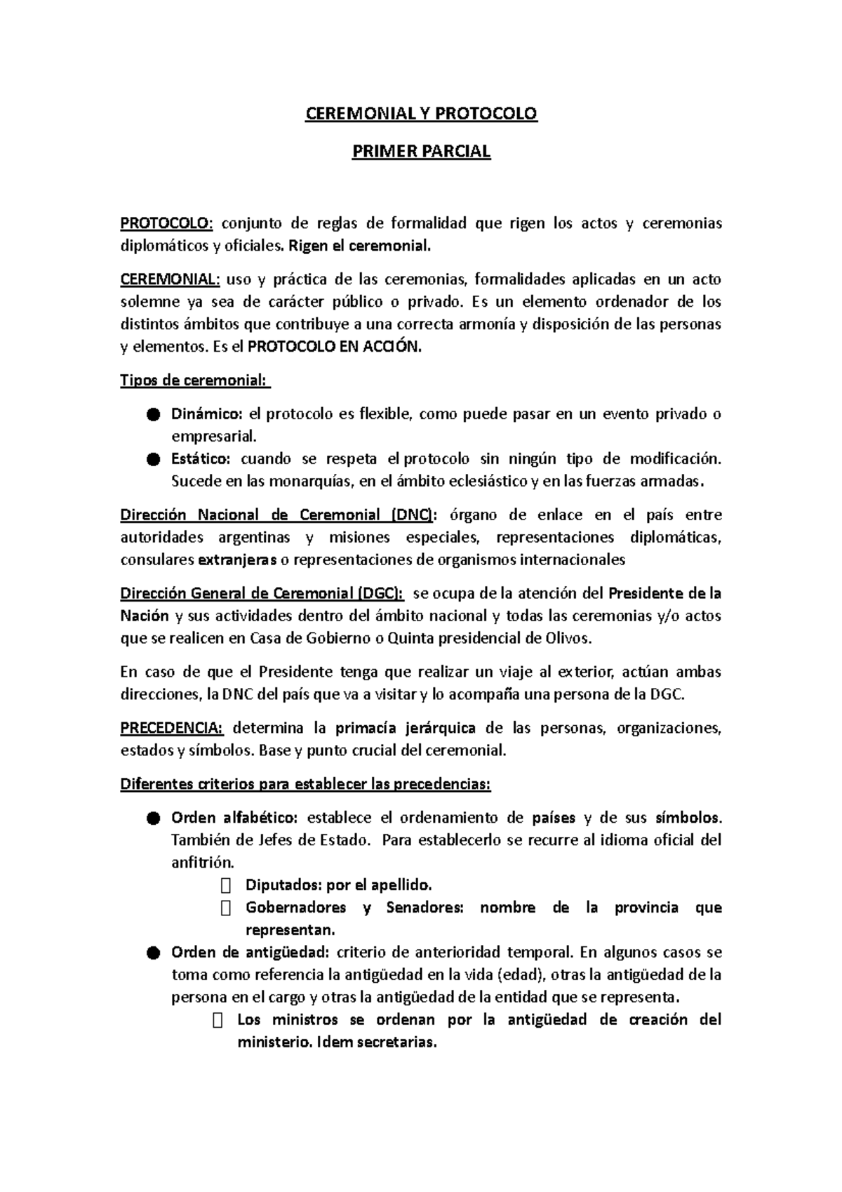 Ceremonial Y Protocolo - CEREMONIAL Y PROTOCOLO PRIMER PARCIAL PROTOCOLO: conjunto de reglas de ...