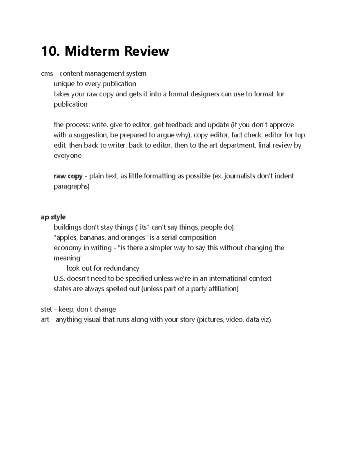 10. Midterm Review - Professor Jeffrey Howe - 10. Midterm Review cms ...