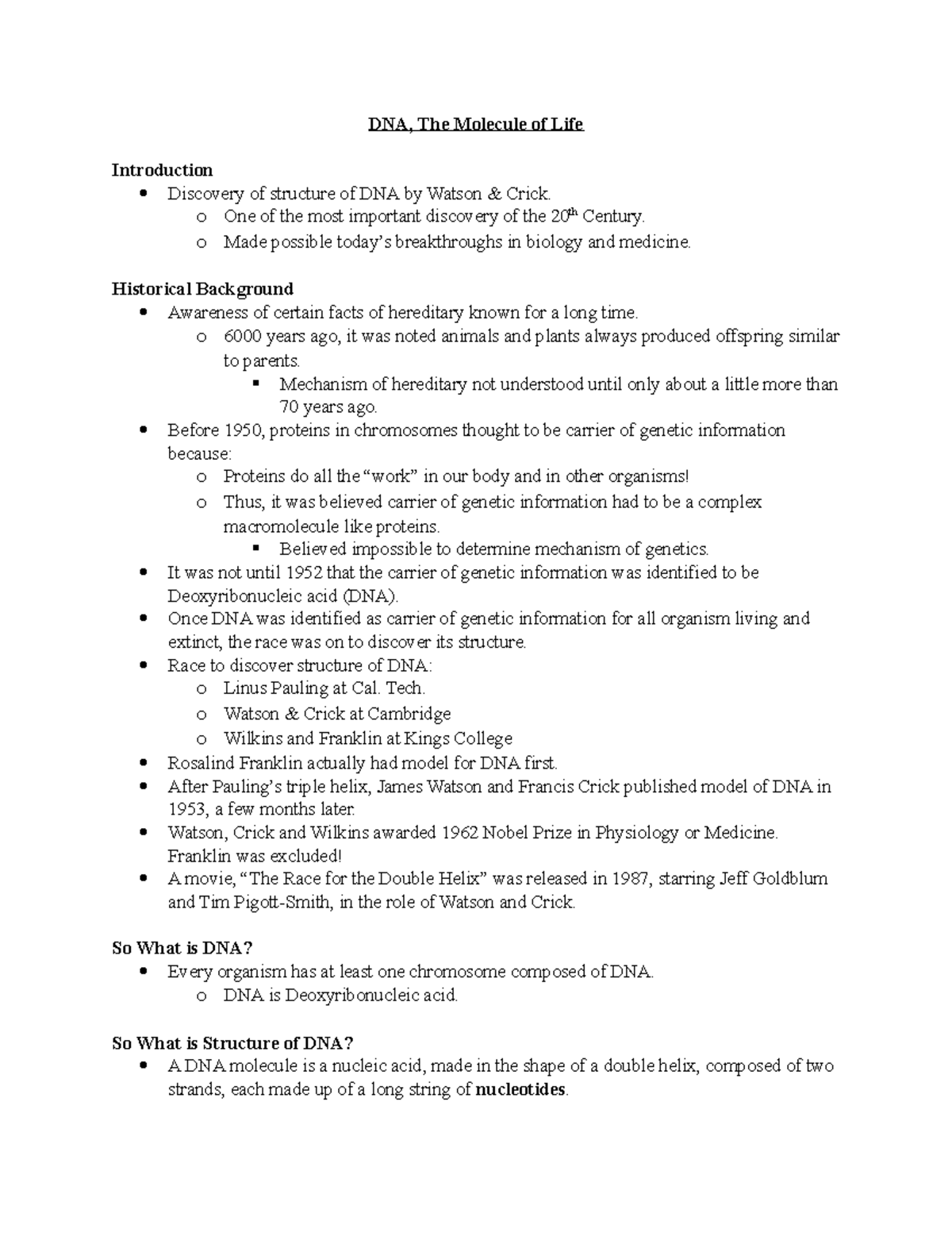 DNA, The Molecule of Life - DNA, The Molecule of Life Introduction ...