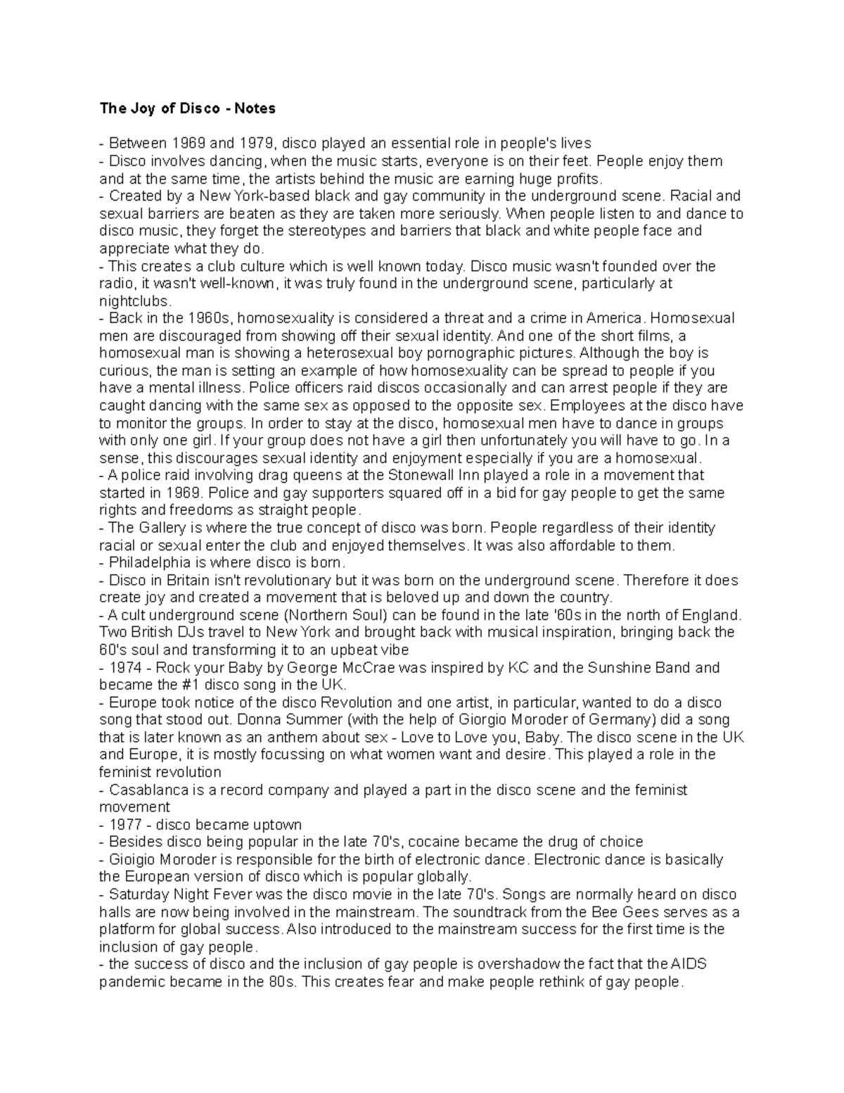 The Joy of Disco - Notes - The Joy of Disco - Notes Between 1969 and ...