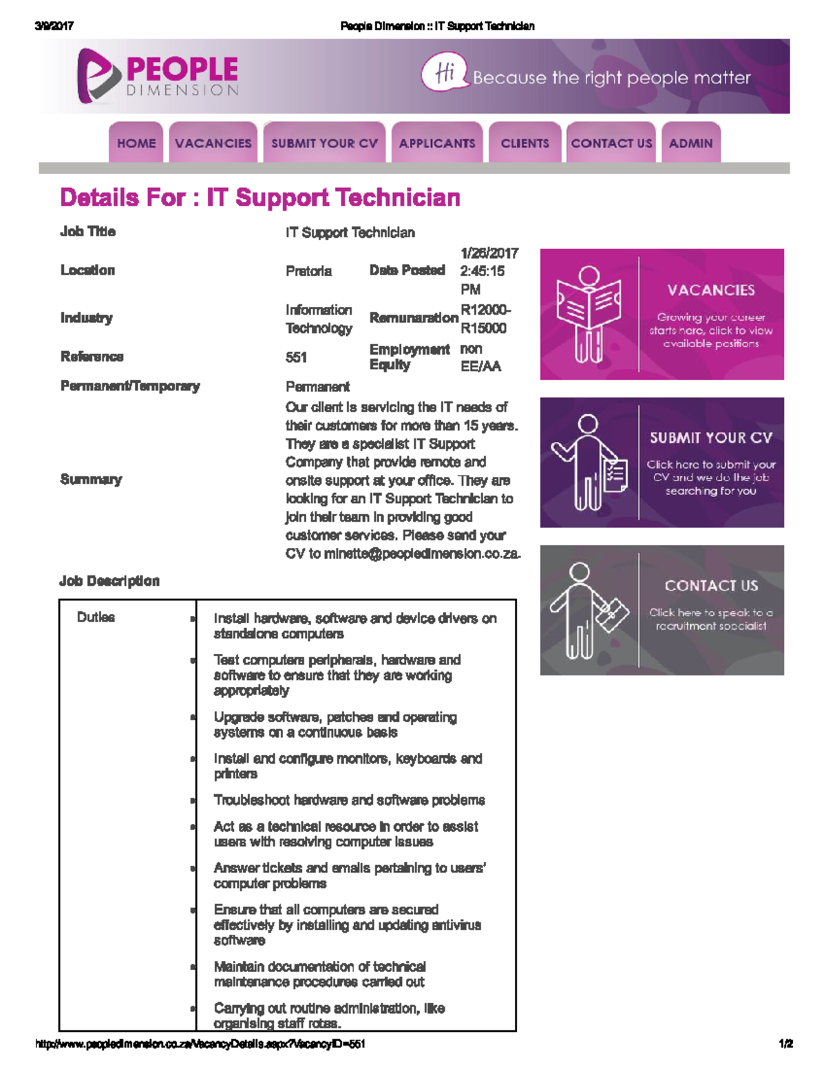People Dimension IT Support Technician - ICT3714 - Studocu