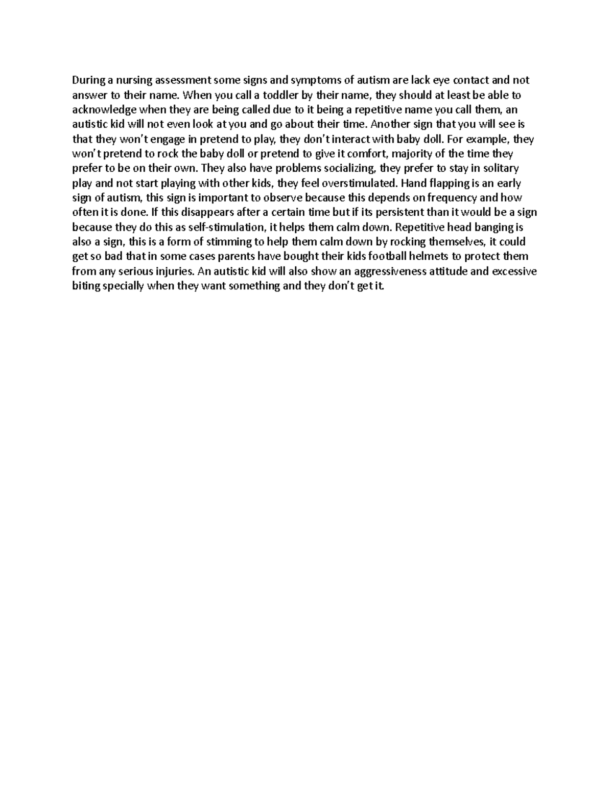 Autisim video - During a nursing assessment some signs and symptoms of ...