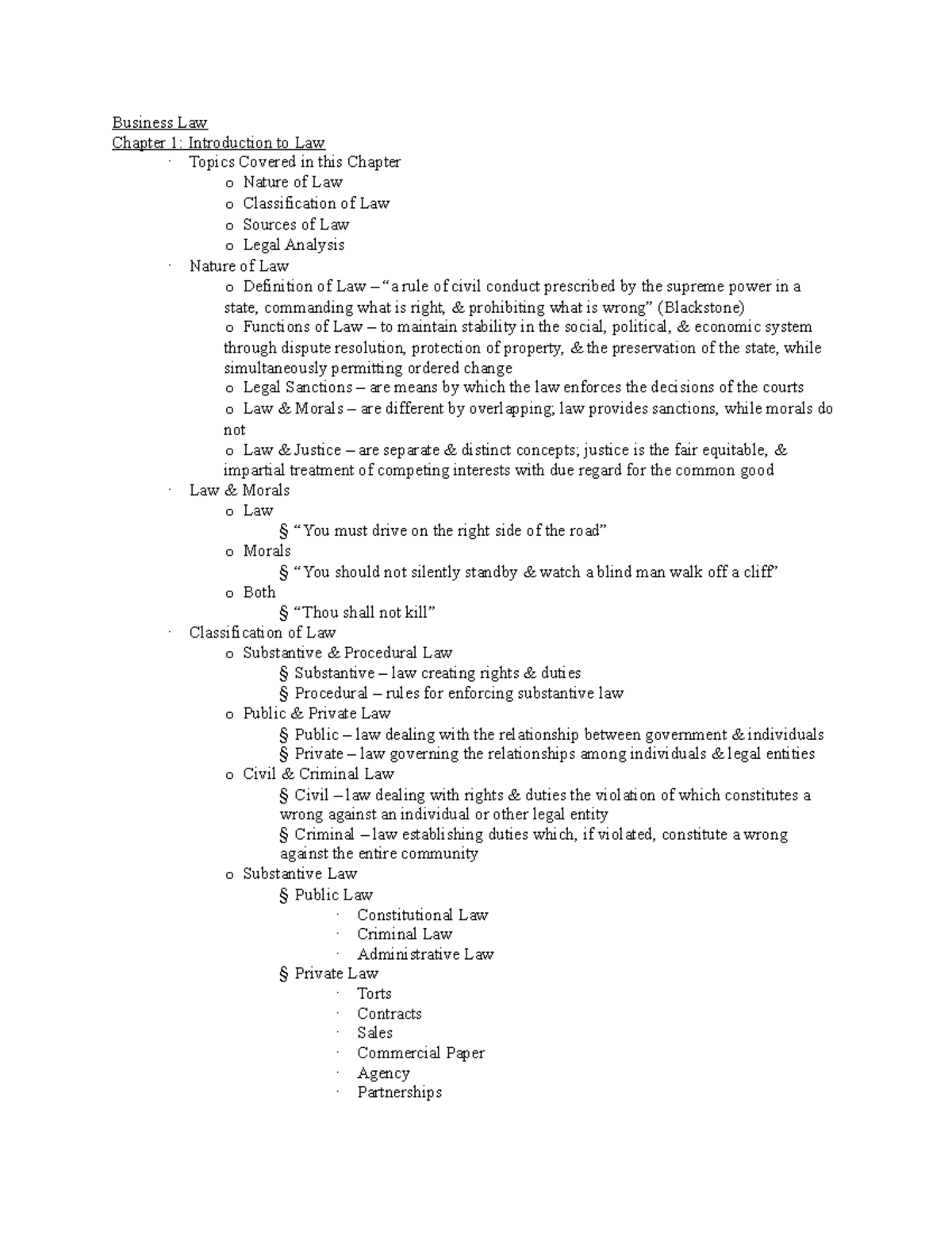 MGT-231 - all notes - Business Law Chapter 1: Introduction to Law ...