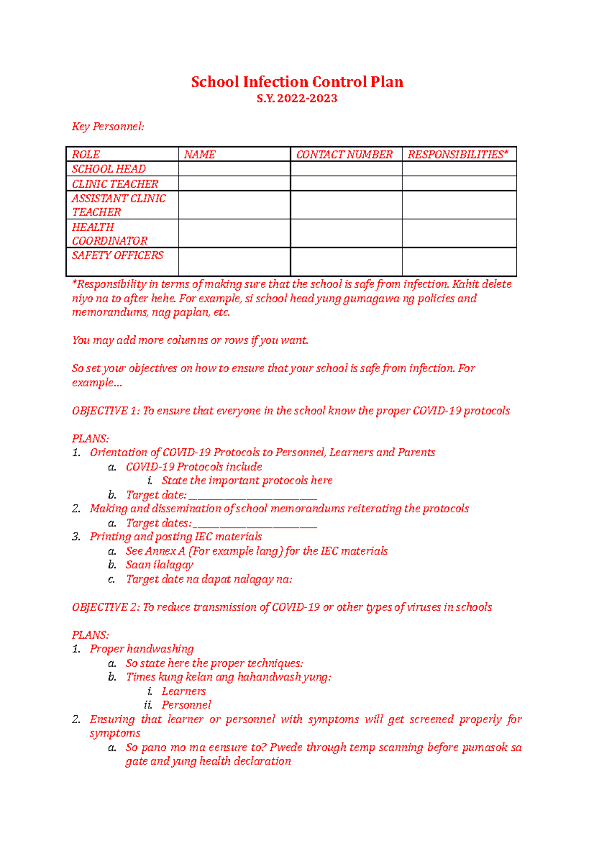Infection-Control-Plan - School Infection Control Plan S. 2022- Key ...