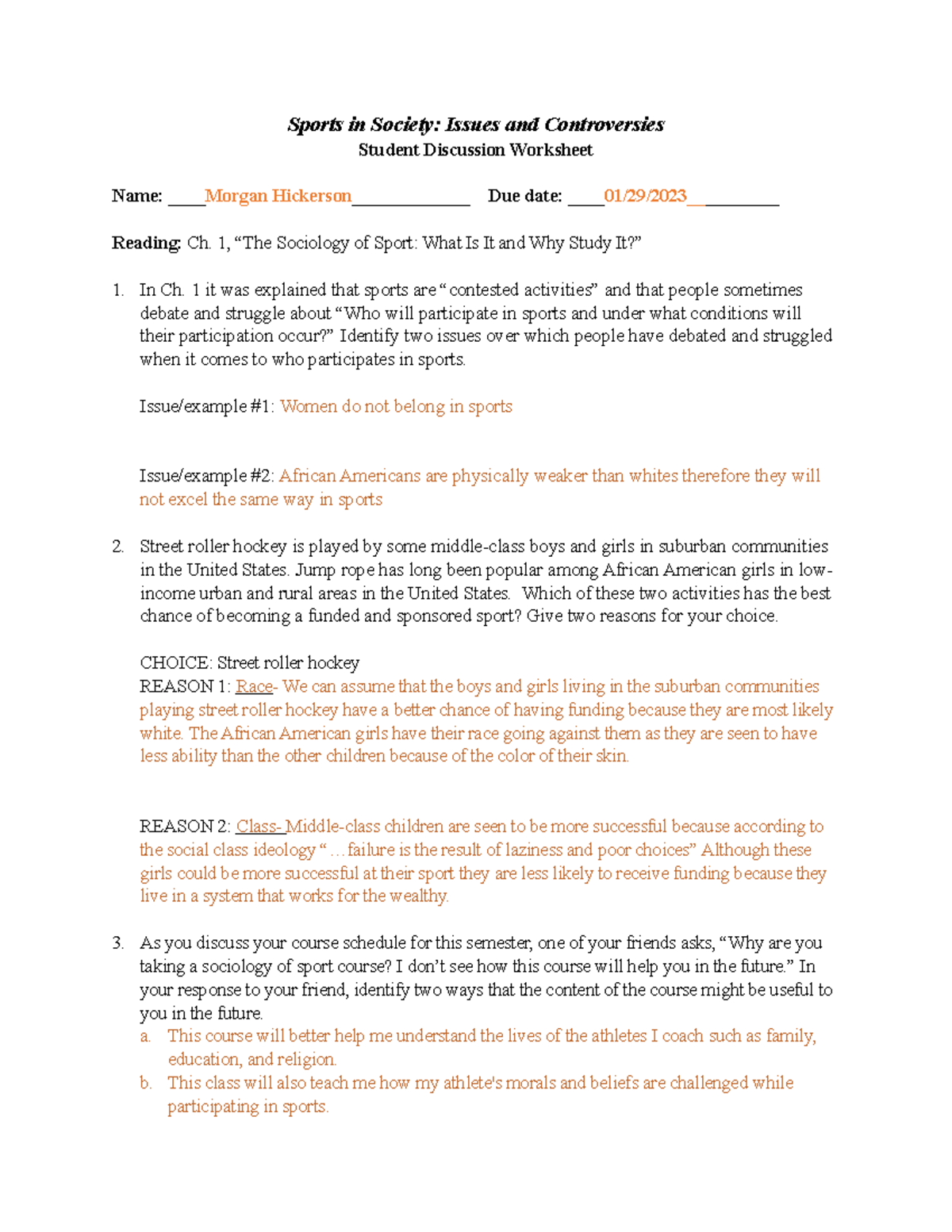 Chapter 1 Discussion Questions - Sports in Society: Issues and ...