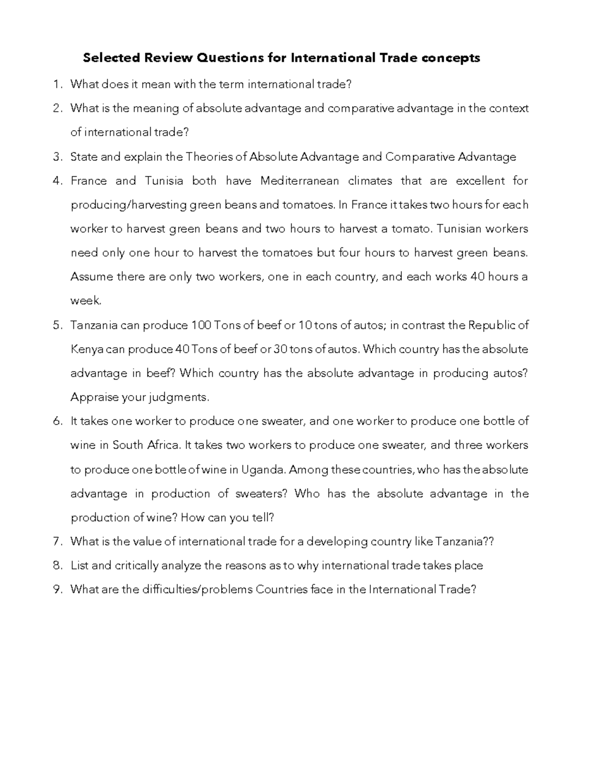 International trade QUESTIONS 2021 - Selected Review Questions for ...