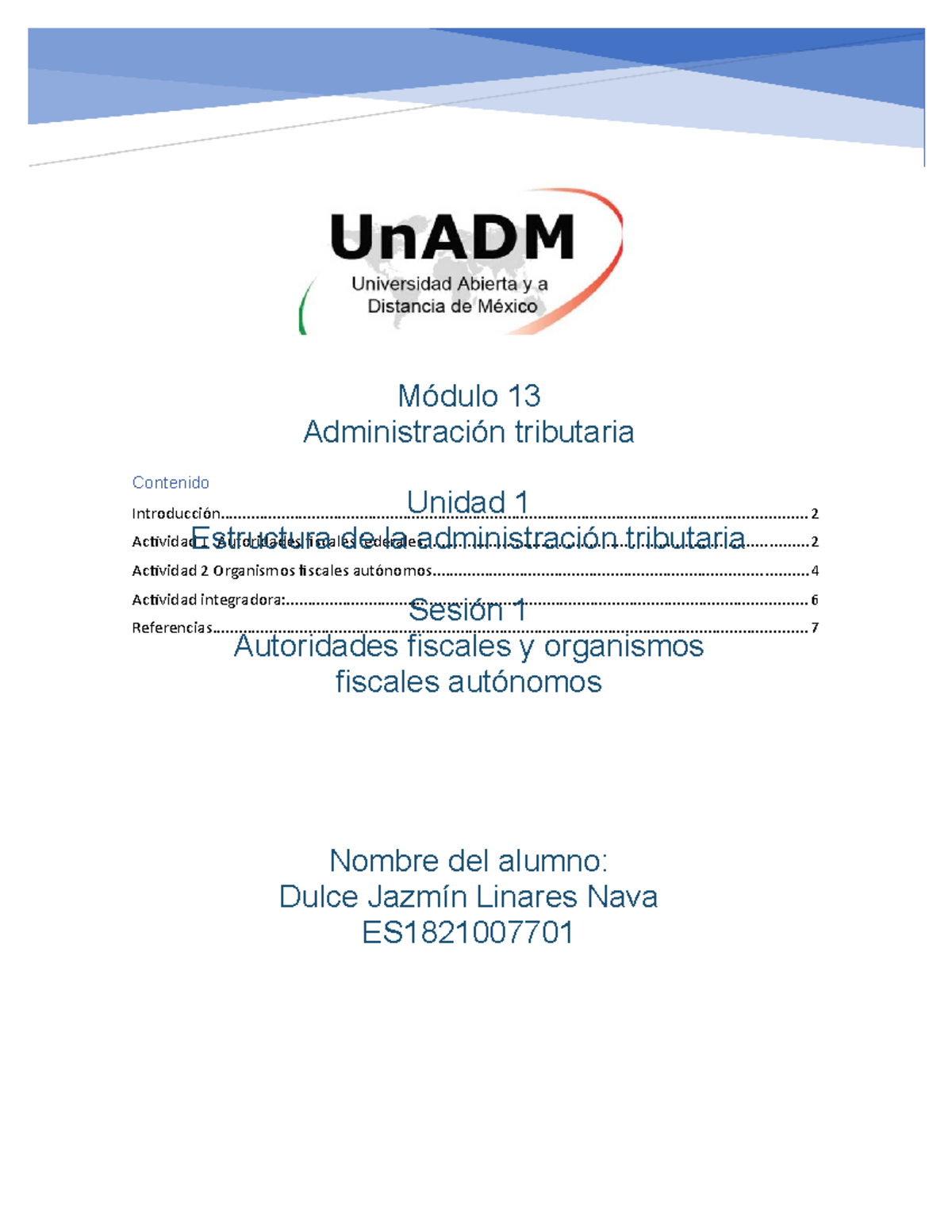 M13 U1 S1 DULN - m13 - Módulo 13 Administración tributaria Unidad 1 ...