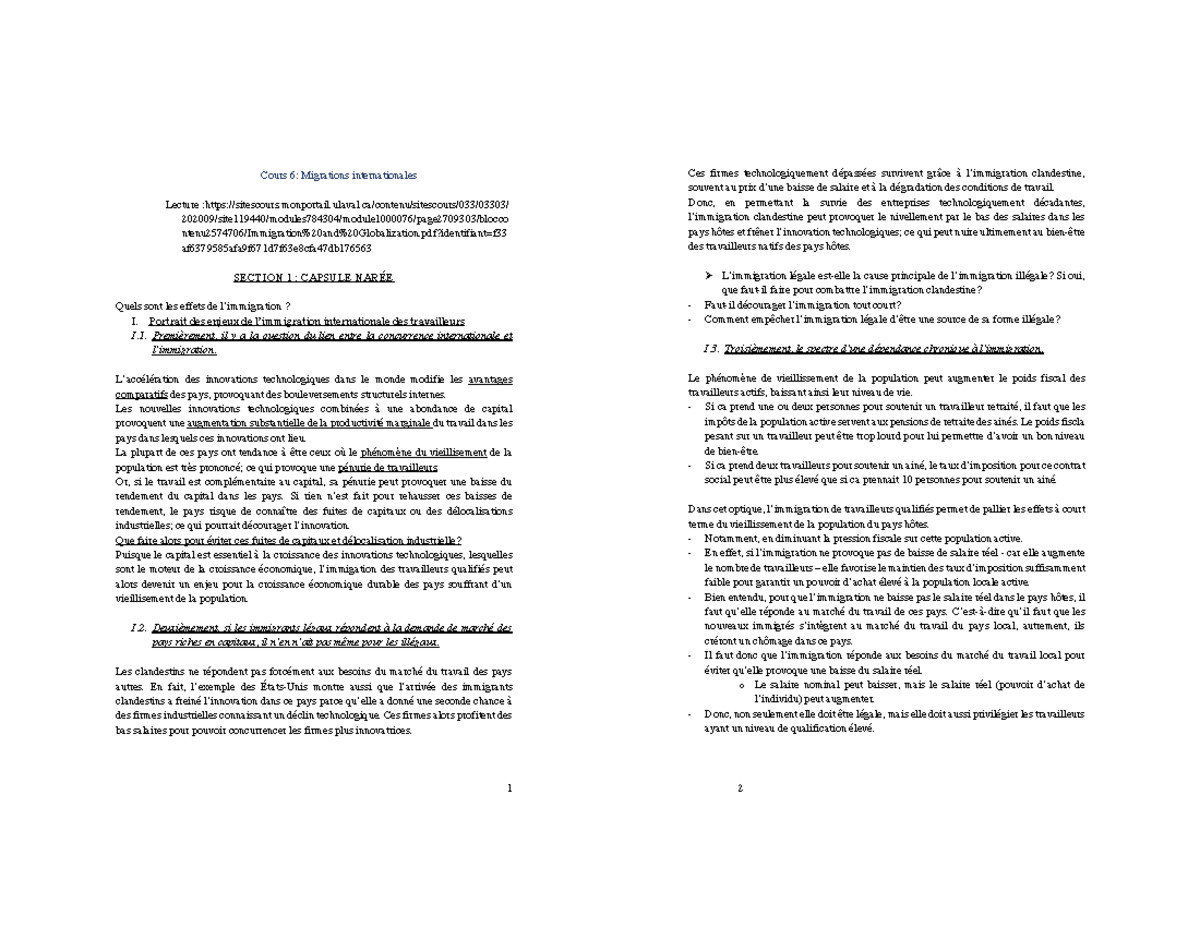 NOTES DE COURS ECN2903 - Cours 6: Migrations internationales Lecture ...