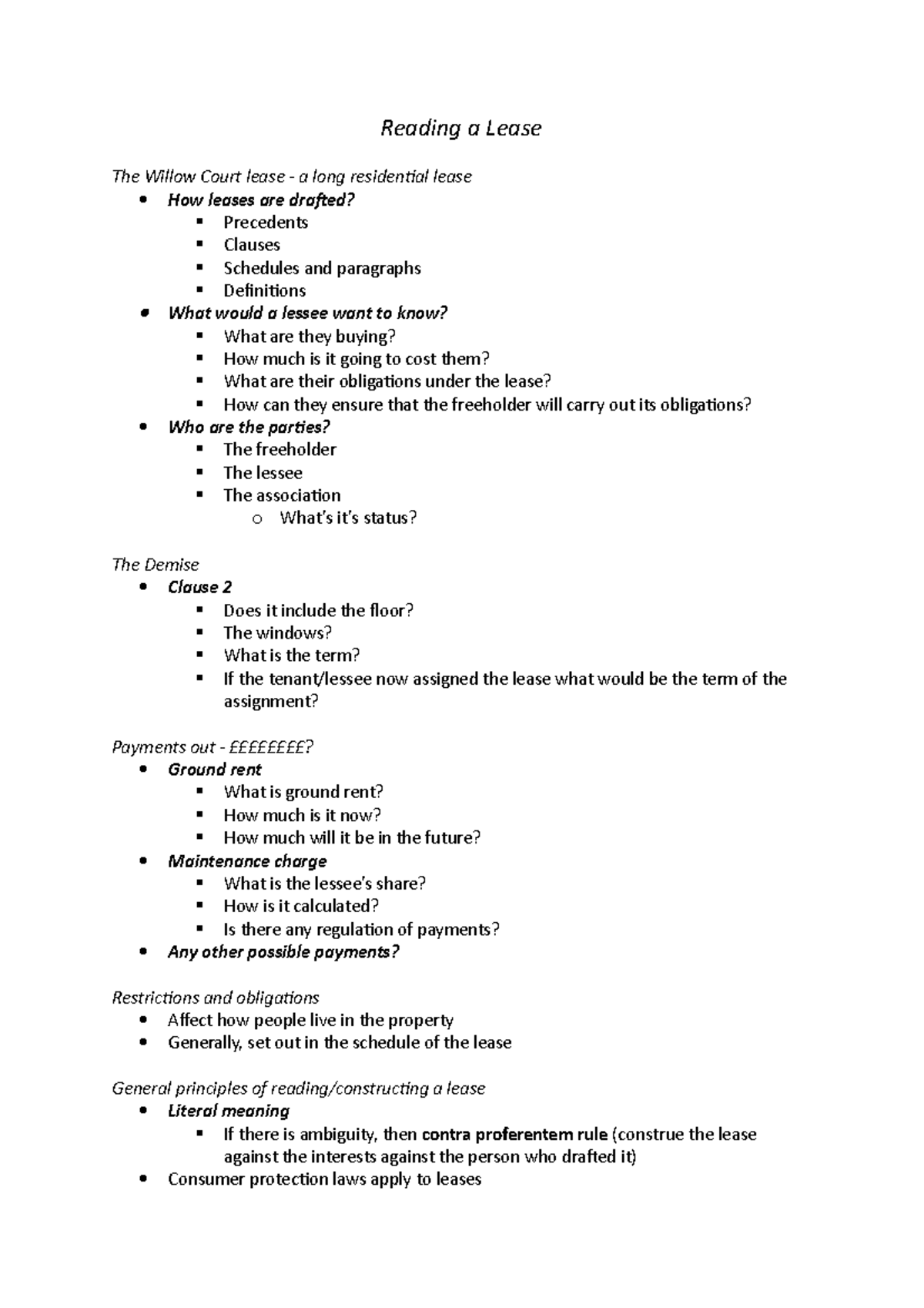 Leases 3 - Reading a Lease - Reading a Lease The Willow Court lease - a ...